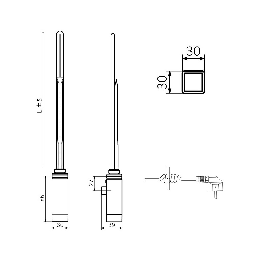 Terma ONE K30x30 grzałka elektryczna biała z kablem spiralnym z wtyczką ...