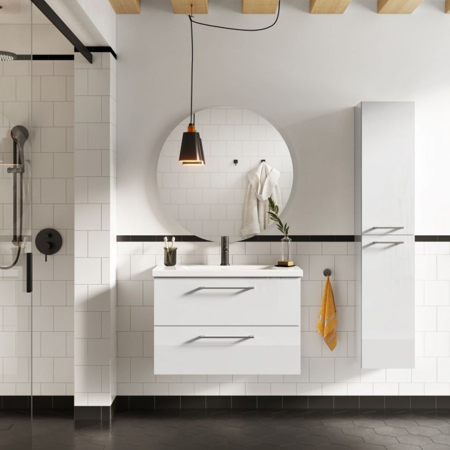 Elita Meble Roma Plus Compact zestaw łazienkowy 80 cm umywalka z szafką biały połysk 167497 ...