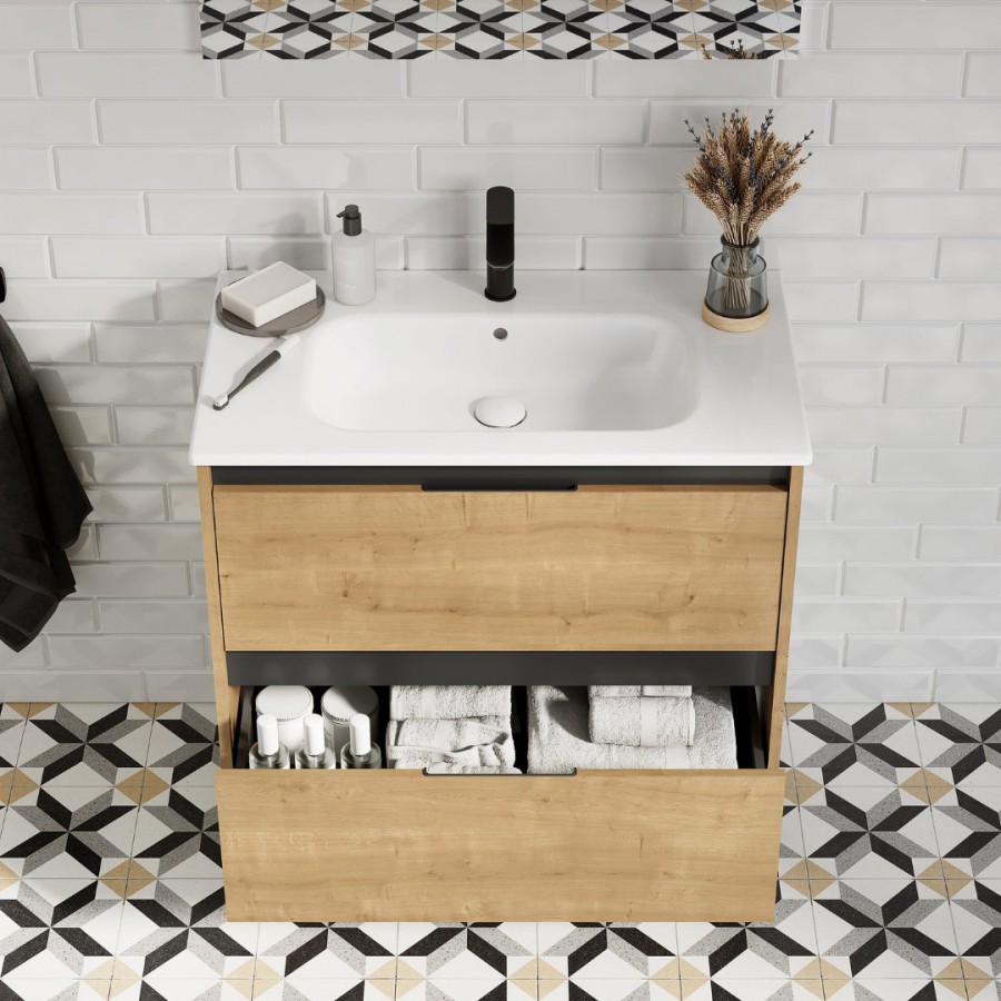 Roca Alpine zestaw łazienkowy 60 cm umywalka z szafką jasny dąb ...